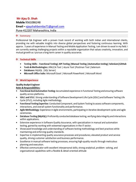 Recent Updated Qa Cv Immediate Joiner1 Pdf Software Testing Software Development Process