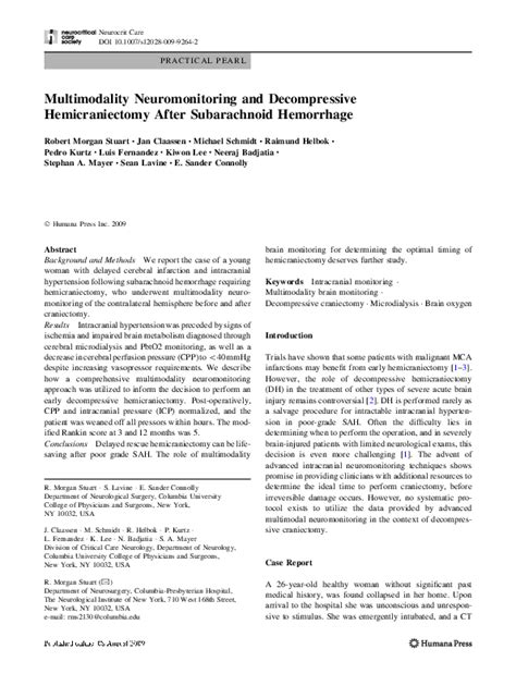Pdf Multimodality Neuromonitoring And Decompressive Hemicraniectomy
