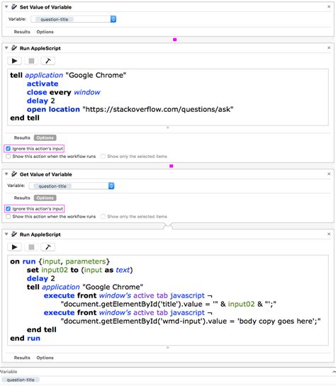 Automator Why Cant Pass My Variable To Applescript Stack Overflow