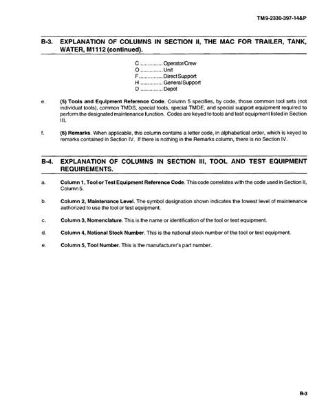 Explanation Of Columns In Section III Tool And Test Equipment Requirements