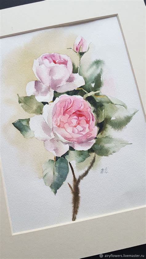 Картина Розы Акварельные цветы Розовые розы картина Юлии Евсюковой в интернет магазине на