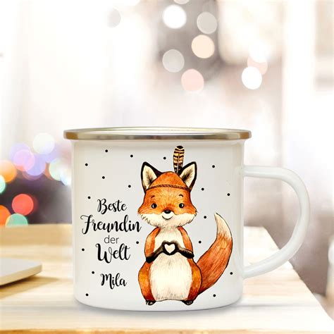 Emaille Becher Camping Tasse Mit Fuchs And Spruch Beste Freundin Der Welt