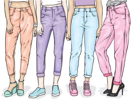 Womens Legs In Stylish Jeans Sneakers And High Heeled Shoes Fashion