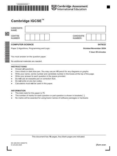 Igcse Octnov 2024 0478 Pdf Algorithms Computer Science