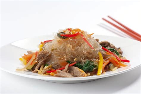 Japchae Stir Fried Glass Noodles With Vegetables And Meat Generative