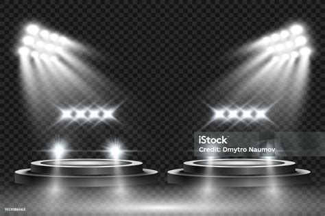 투명 한 배경에 격리 된 자동차 헤드 라이트의 현실적인 흰색 광선 둥근 광선 경찰 차 헤드라이트에서 켜집니다 경찰 순찰 3차원