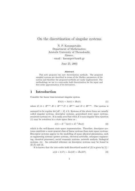Pdf On The Discretization Of Singular Systems