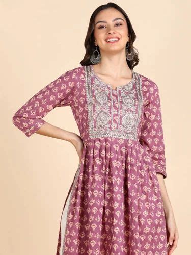 Floral Print Embroidered Nyra Cut Kurta Pant And Dupatta Set Purple