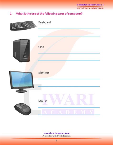 Parts Of A Computer Worksheet For Class 1
