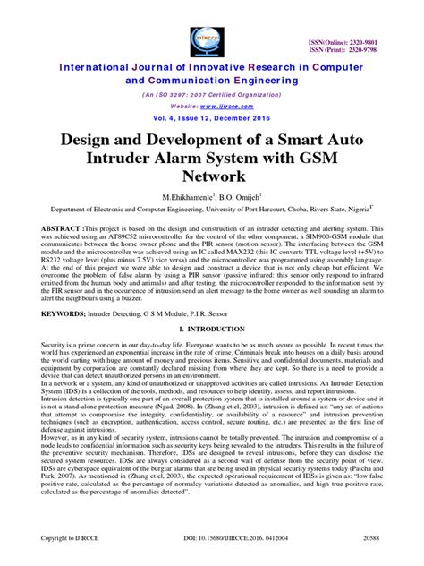 Design And Development Of A Smart Auto Intruder Alarm System With Gsm