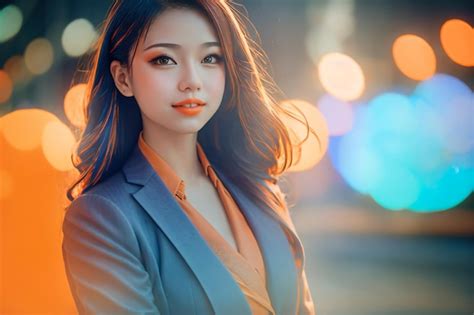 Premium Ai Image Girl Looks Up At Empty Space For Text And Your Ad
