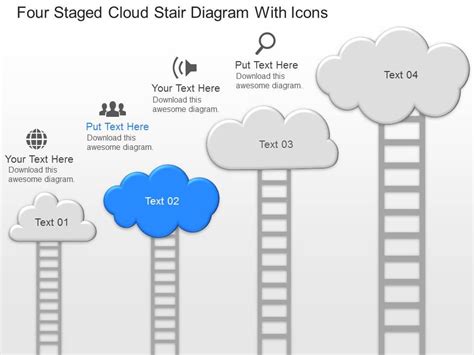 Kp Four Staged Cloud Stair Diagram With Icons Powerpoint Template