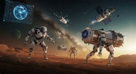 Space Exploration With Help Of Ai Robots Stock Illustration Illustration Of Planets
