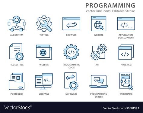 Programming Line Icon Set Royalty Free Vector Image