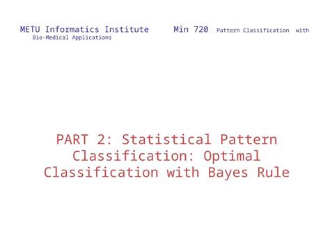 Pptx Part 2 Statistical Pattern Classification Optimal