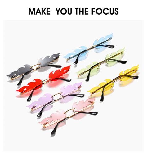 Luxury Fashion Fire Flame Sunglasses Women Rimless Wave Sun Glasses