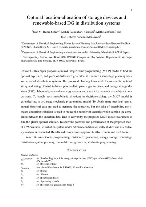 Pdf Optimal Location Allocation Of Storage Devices And Renewable Based Dg In Distribution Systems