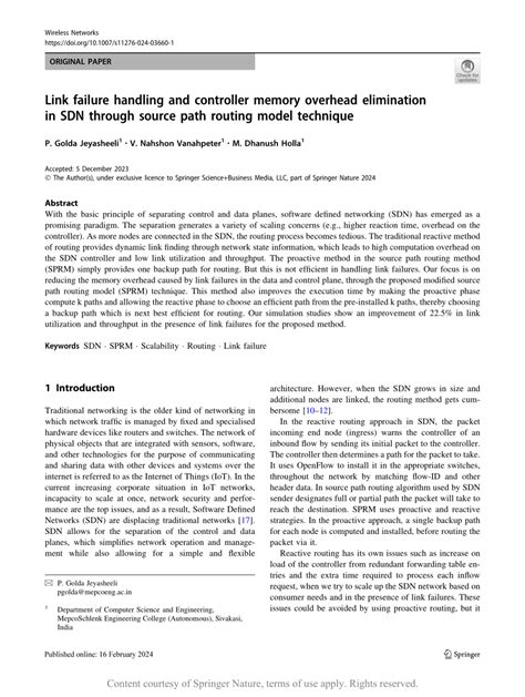 Link Failure Handling And Controller Memory Overhead Elimination In Sdn