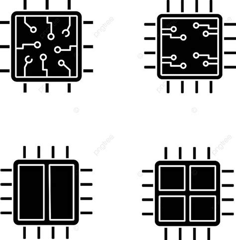 Processors Glyph Icons Set Digital Integrated Multi Core Vector