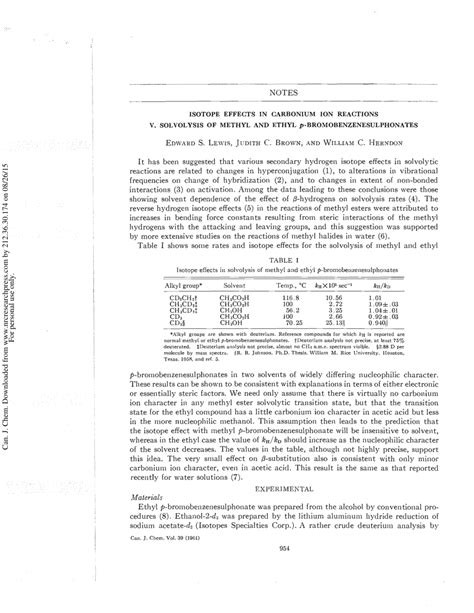 Pdf Isotope Effects In Carbonium Ion Reactions V Solvolysis Of