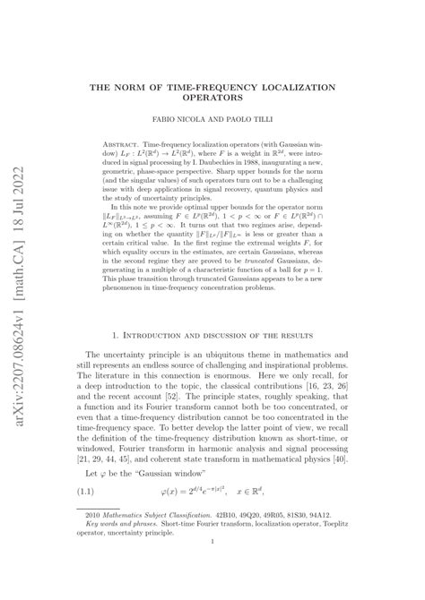 Pdf The Norm Of Time Frequency Localization Operators