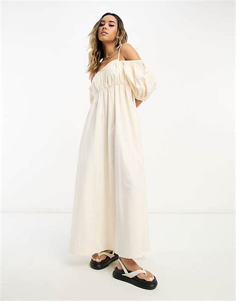 Asos Design Robe Longue En Coton Avec épaules Dénudées Et Buste