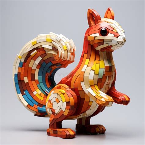 Colorful Lego Squirrel Image With Angura Kei Style And Physically Based Rendering Stock