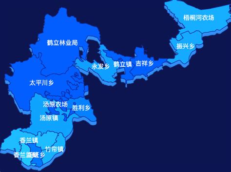 Echarts佳木斯市汤原县geojson地图 Visualmap控制地图颜色效果 完竣世界