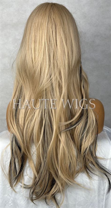 24 Inch Long Sexy Blonde Wig W Black Highlights Lowlights Womens Hair