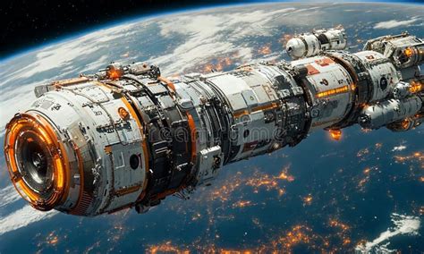 Futuristic Spaceship Orbiting Earth A Detailed 3d Render Stock Video