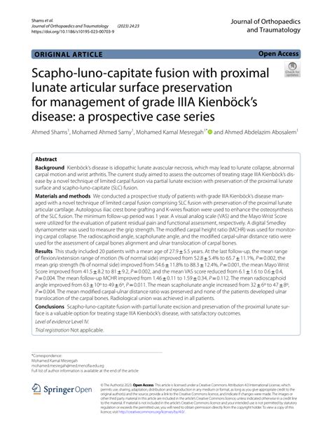 Pdf Scapho Luno Capitate Fusion With Proximal Lunate Articular