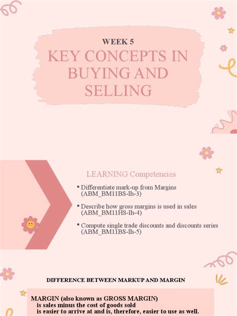 week 5 key concepts in buying and selling differentiating mark up from