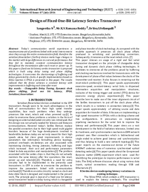 Pdf Design Of Fixed One Bit Latency Serdes Transceiver