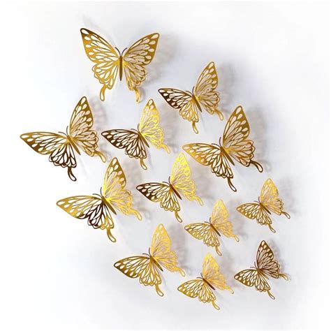 20pcs 3d Gold Butterflies Wall Decor 3and4 Inches Metallic Foil Etsy
