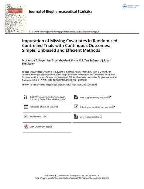 Pdf Imputation Of Missing Covariates In Randomized Controlled Trials