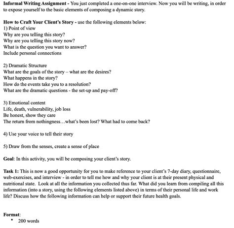 Informal Writing Assignment You Just Completed A