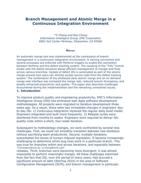 White Paper Branch Management And Atomic Merge In A Continuous Integration Environment Pdf