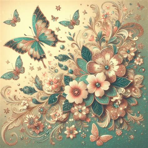 Premium Photo Flower Butterfly Backgroundretro Gilter Flower