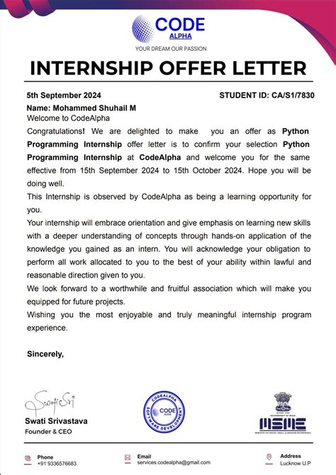 mohammed shuhail on linkedin codealpha codealpha internship