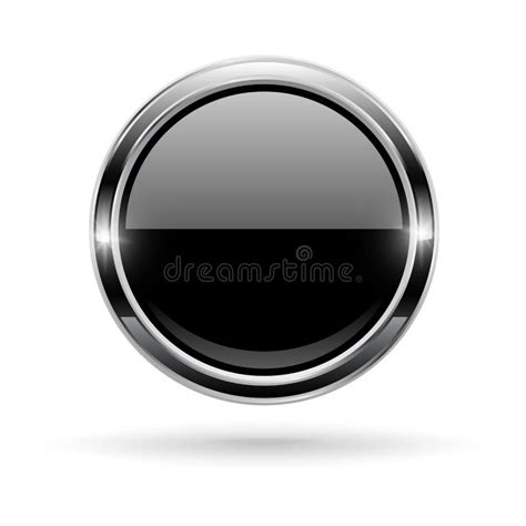 Black Button With Chrome Frame Round Glass Shiny 3d Icon Stock Vector