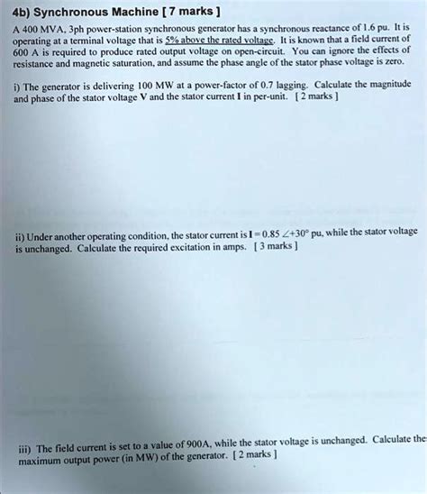 Solved 4b Synchronous Machine 7 Marks A 400 Mva 3 Phase Power
