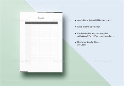 Timetable Template In Word Excel Apple Pages Numbers