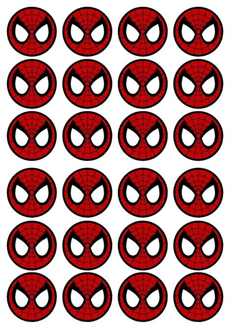 Spiderman Face Stickers Are Shown In Red And Black With Eyes Drawn On Them