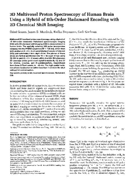 Pdf 3d Multivoxel Proton Spectroscopy Of Human Brain Using A Hybrid