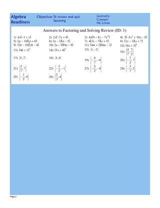 Factoring Quiz Day Concepts Pdf