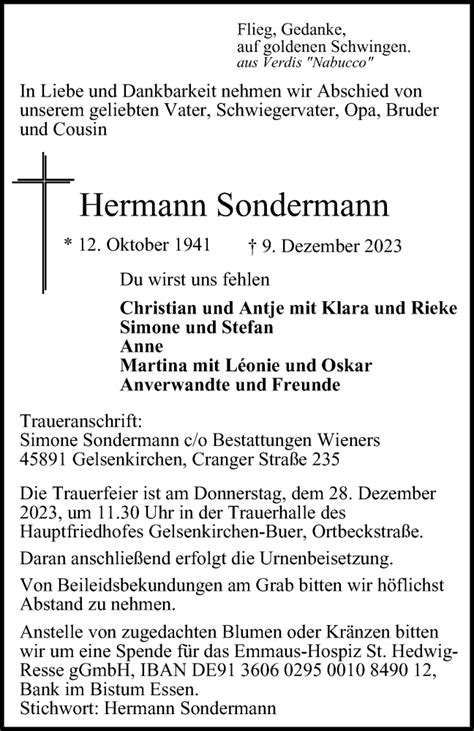 Traueranzeigen Von Hermann Sondermann Trauer In Nrwde