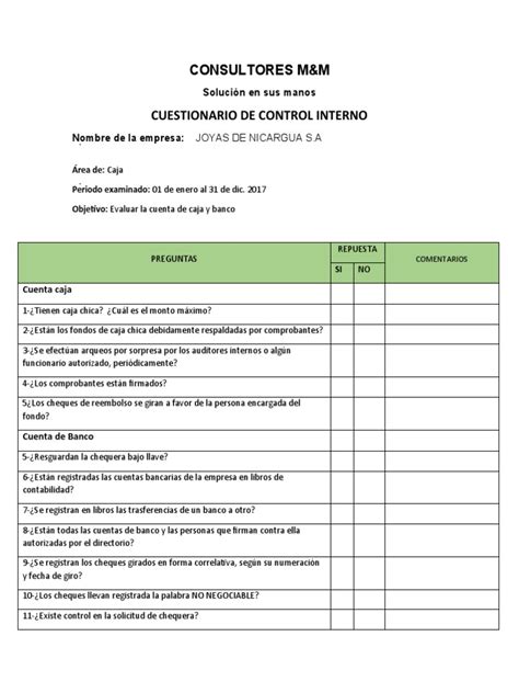 Cuestionario De Control Interno Pdf