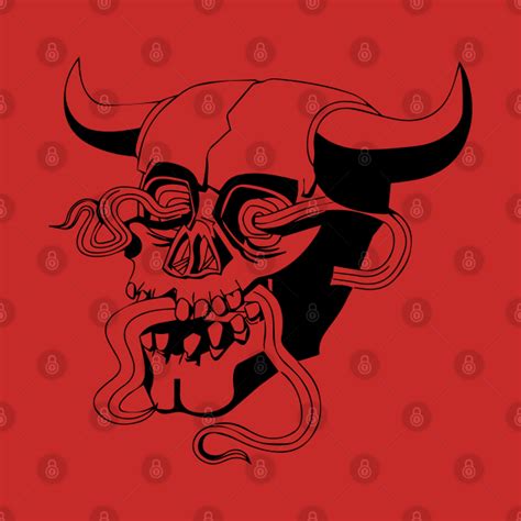 Demon Skull With Three Tongues Lineart Skull Art T Shirt Teepublic
