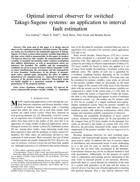 Pdf Optimal Interval Observer For Switched Takagi Sugeno Systems An