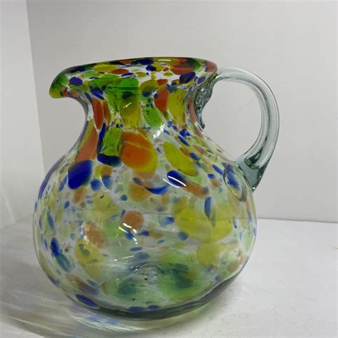 Hand Blown Mexican Confetti Glass Pitcher Margaritaswaterlemonade Etsy